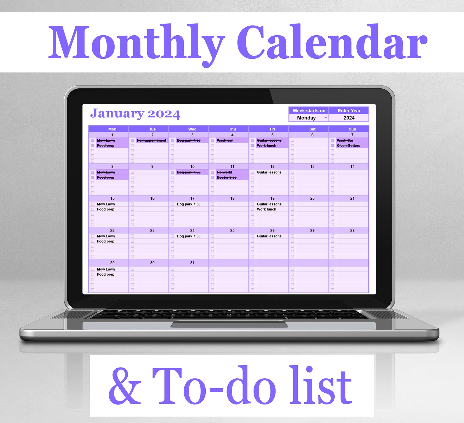 Monthly Calendar Template + To-do List and Checklist for Google Sheets ...