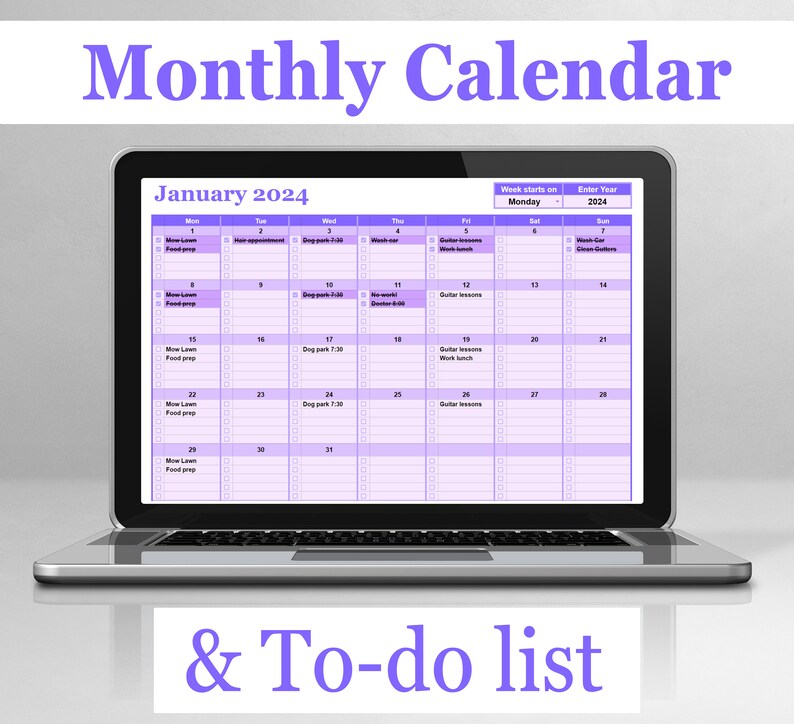 Monthly Calendar Template + To-do List and Checklist for Google Sheets ...