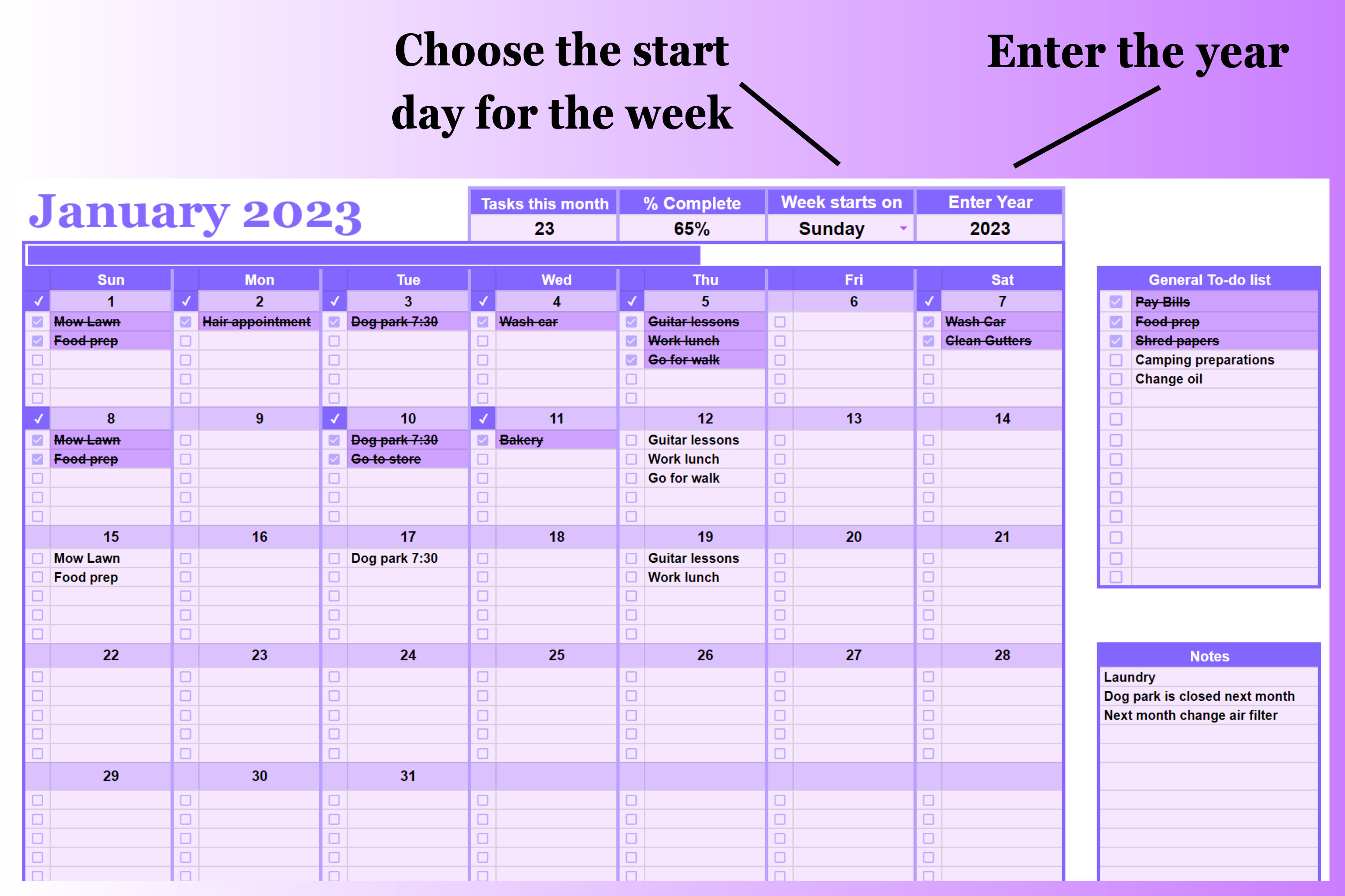Monthly Calendar Template for Google Sheets (dashboard Version + To-do ...