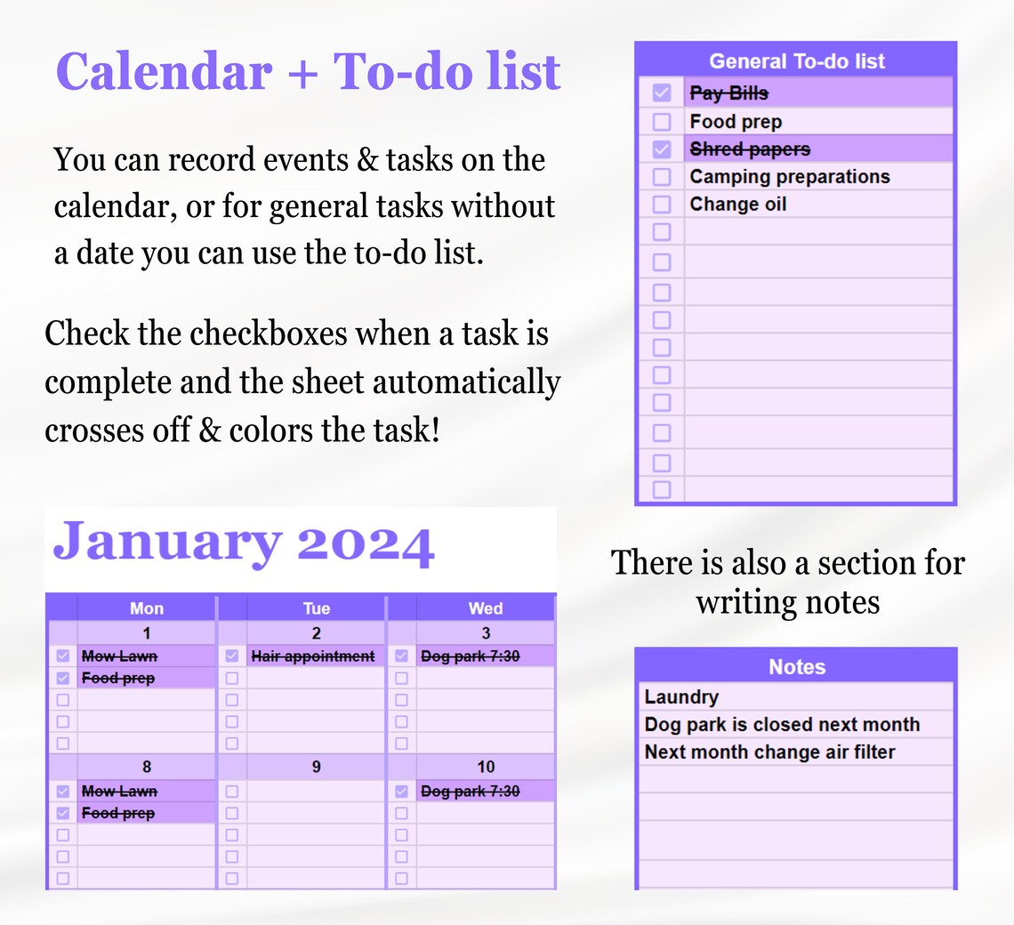 Monthly Calendar Template To-do List and Checklist for Google Sheets ...