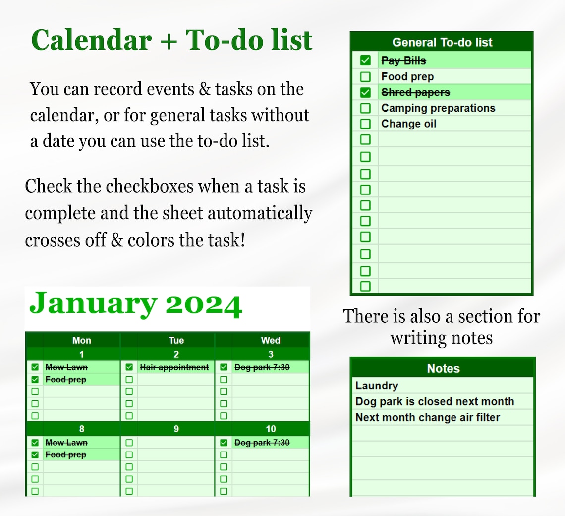 Monthly Calendar Template + To-do List for Google Sheets (+ Checklist ...