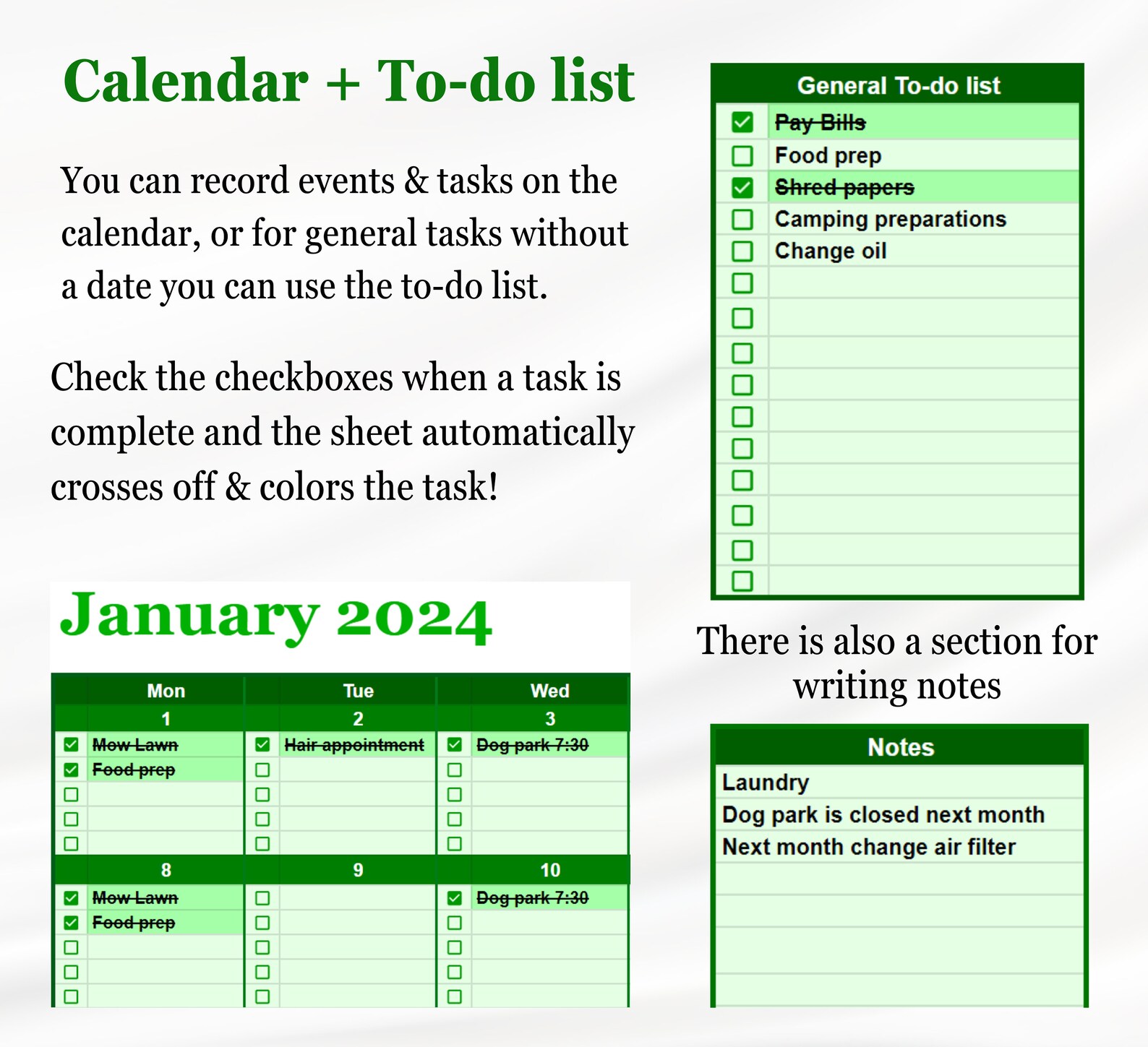 Monthly Calendar Template + To-do List for Google Sheets (+ Checklist ...