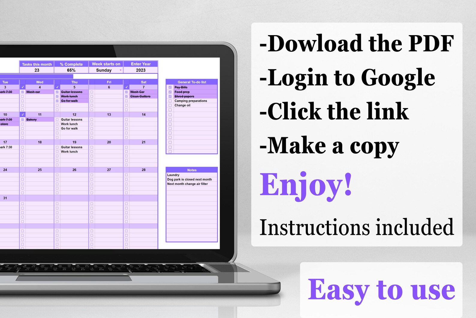 Monthly Calendar Template for Google Sheets (dashboard Version + To-do ...