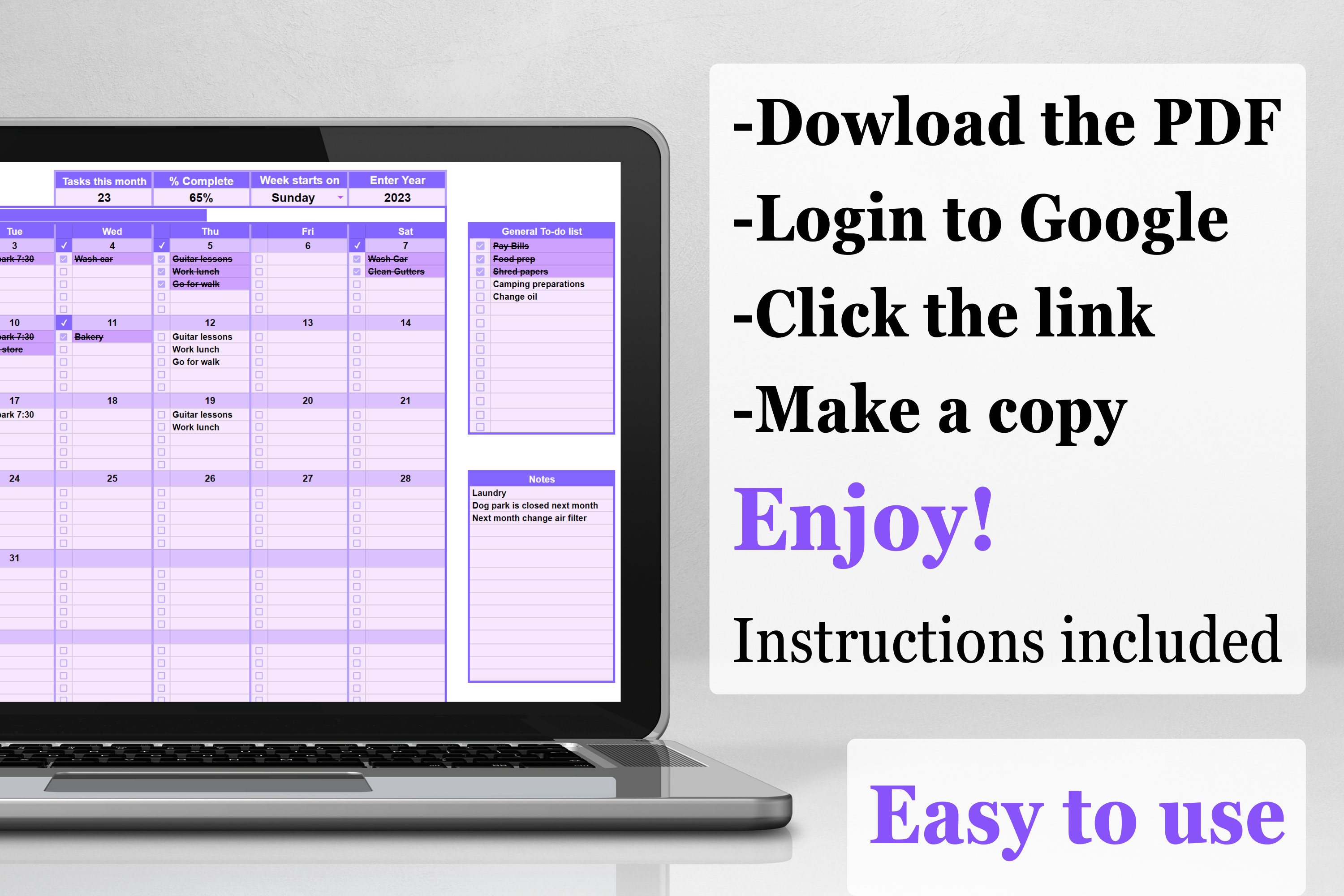 Google Sheets Monthly Calendar Template, To-do List, Task Tracker (with ...