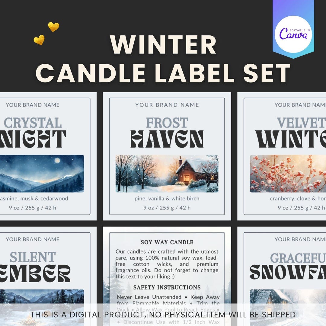 Winter Candle Label Template Bundle | Cozy Frosty Candle Labels ...