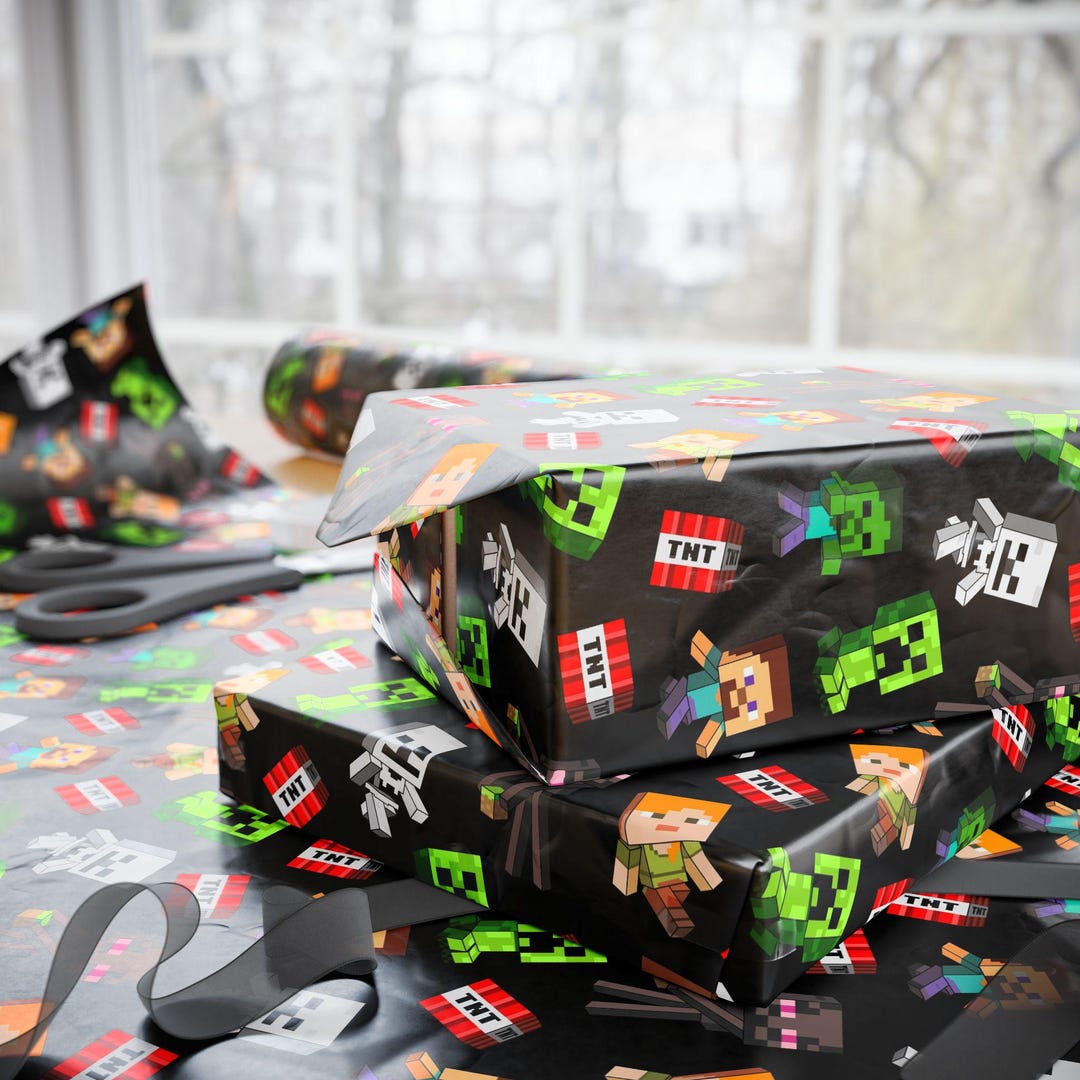 Minecraft-inspired Wrapping Paper, Fun Gift Wrap for Gamers, Creeper ...
