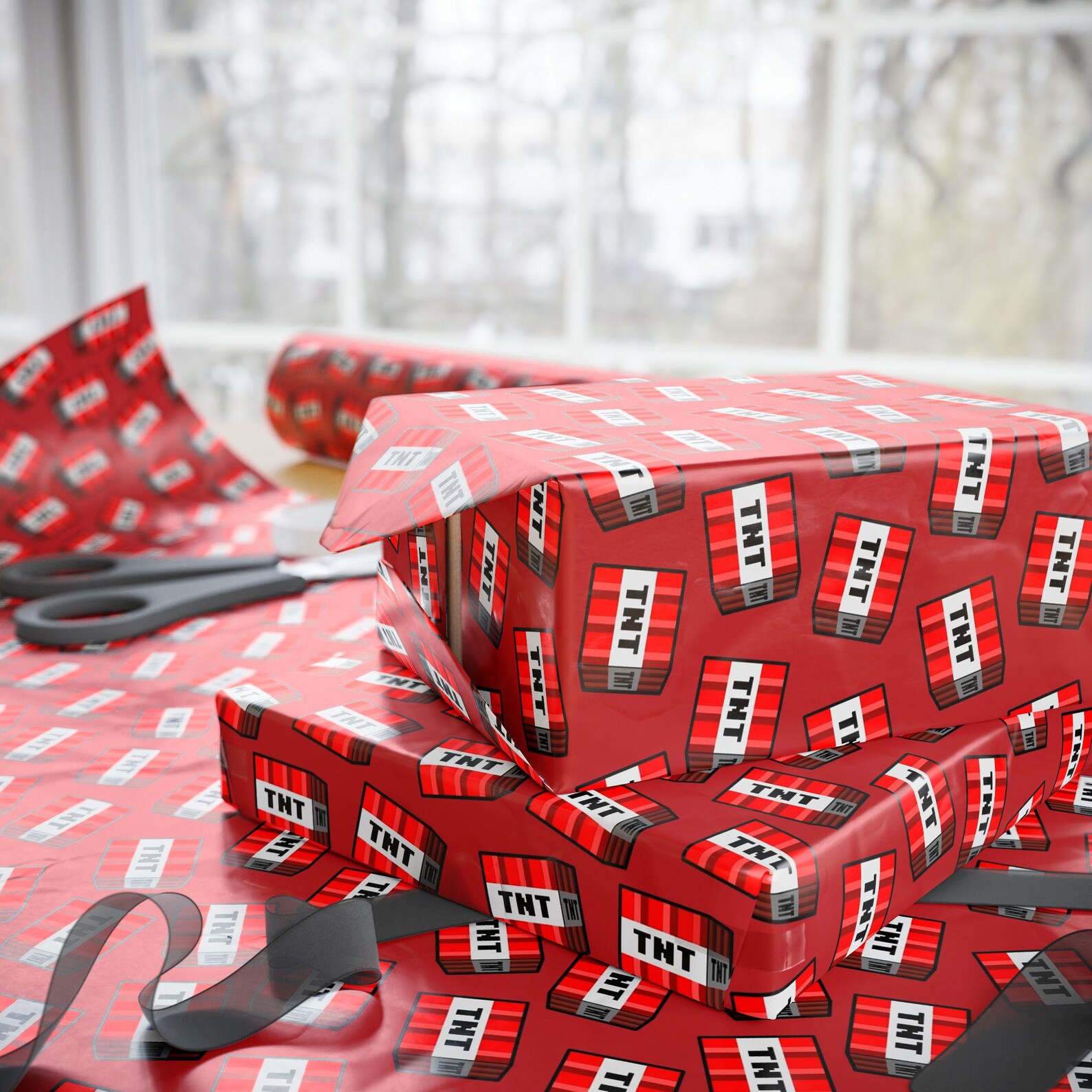 TNT Minecraft-inspired Wrapping Paper, Fun Gift Wrap for Gamers, TNT ...