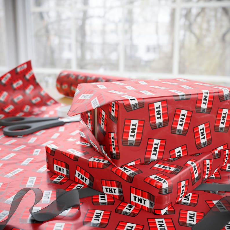 TNT Minecraft-inspired Wrapping Paper, Fun Gift Wrap for Gamers, TNT ...