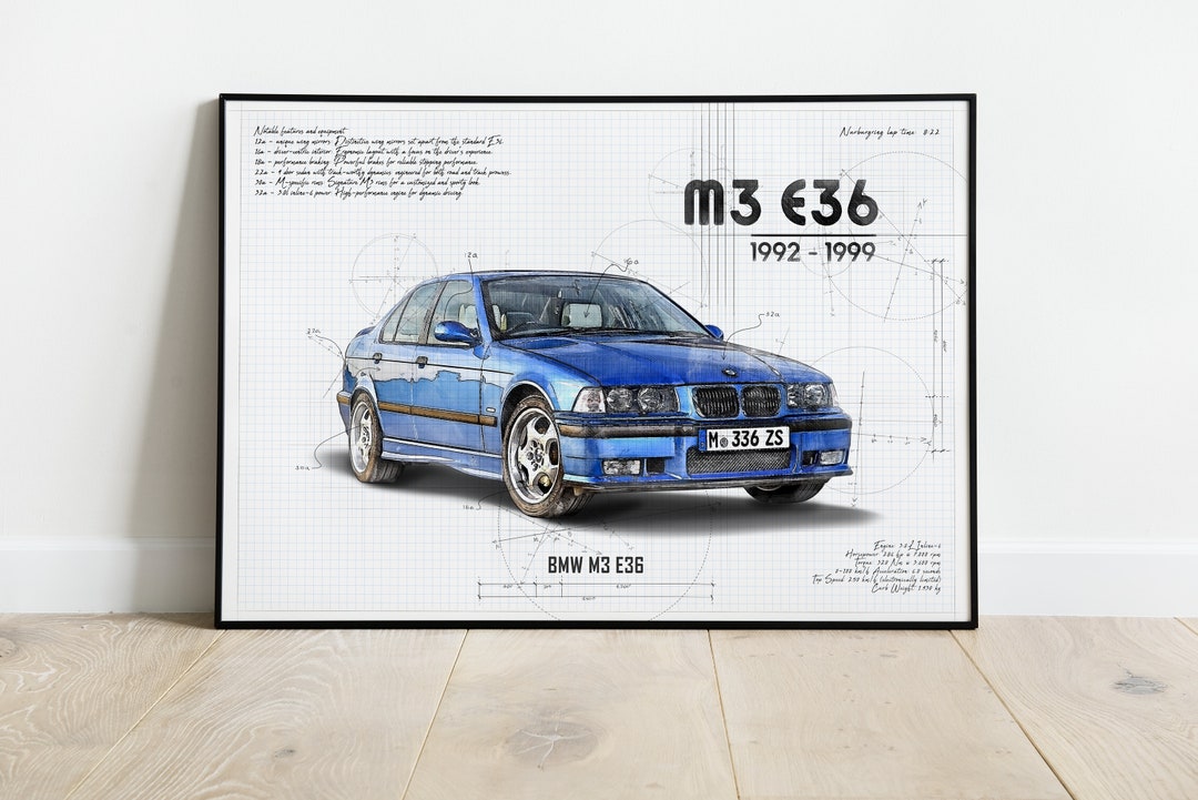 Car Poster BMW M3 E36 Iconic German Car Wall Art Print 3 - Etsy UK