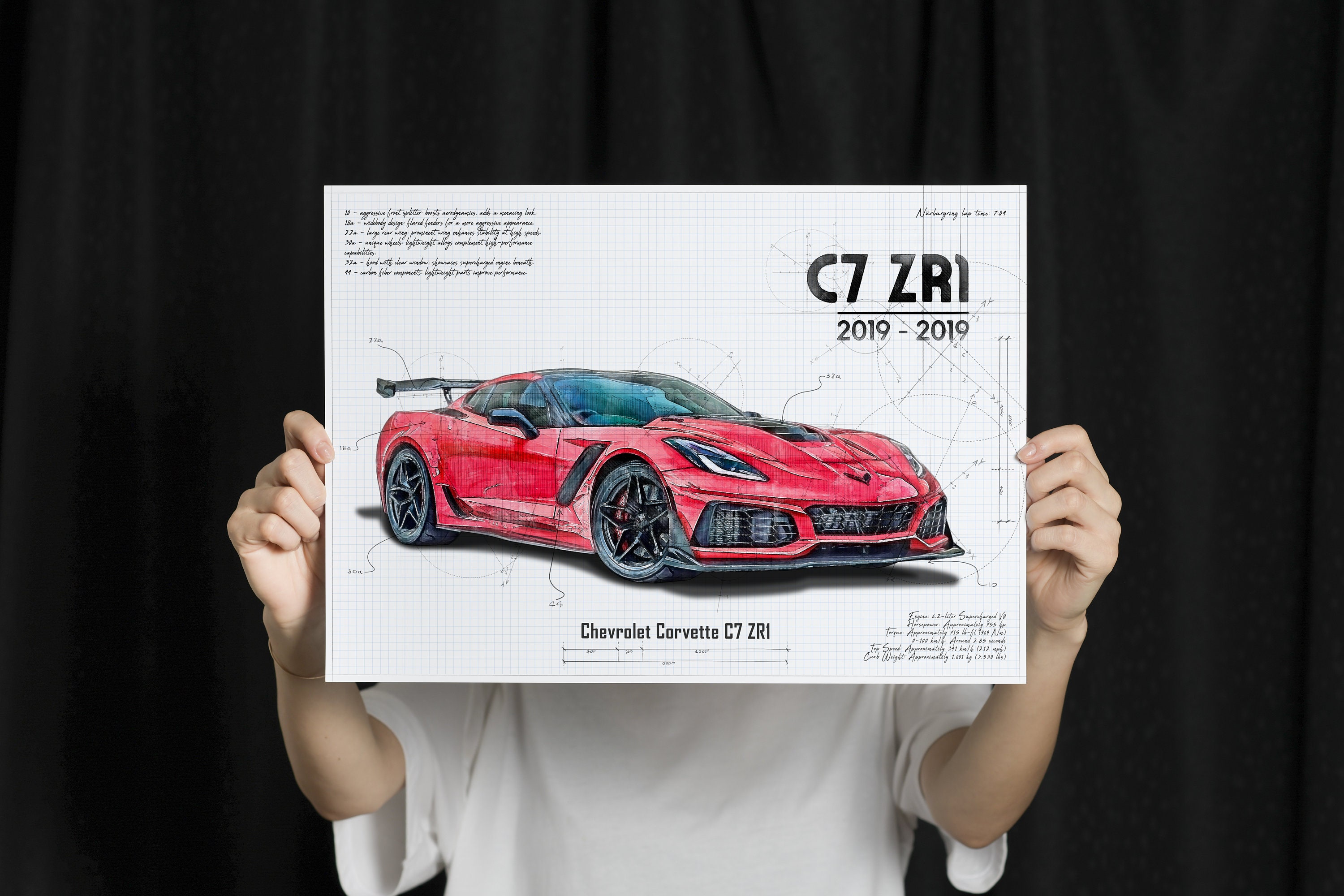 Car Wall Art Chevrolet Corvette ZR1 Car Poster Art American Supercar ...