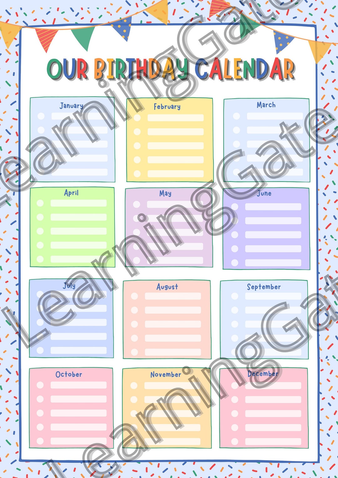 Birthday Calendar Printable - Etsy