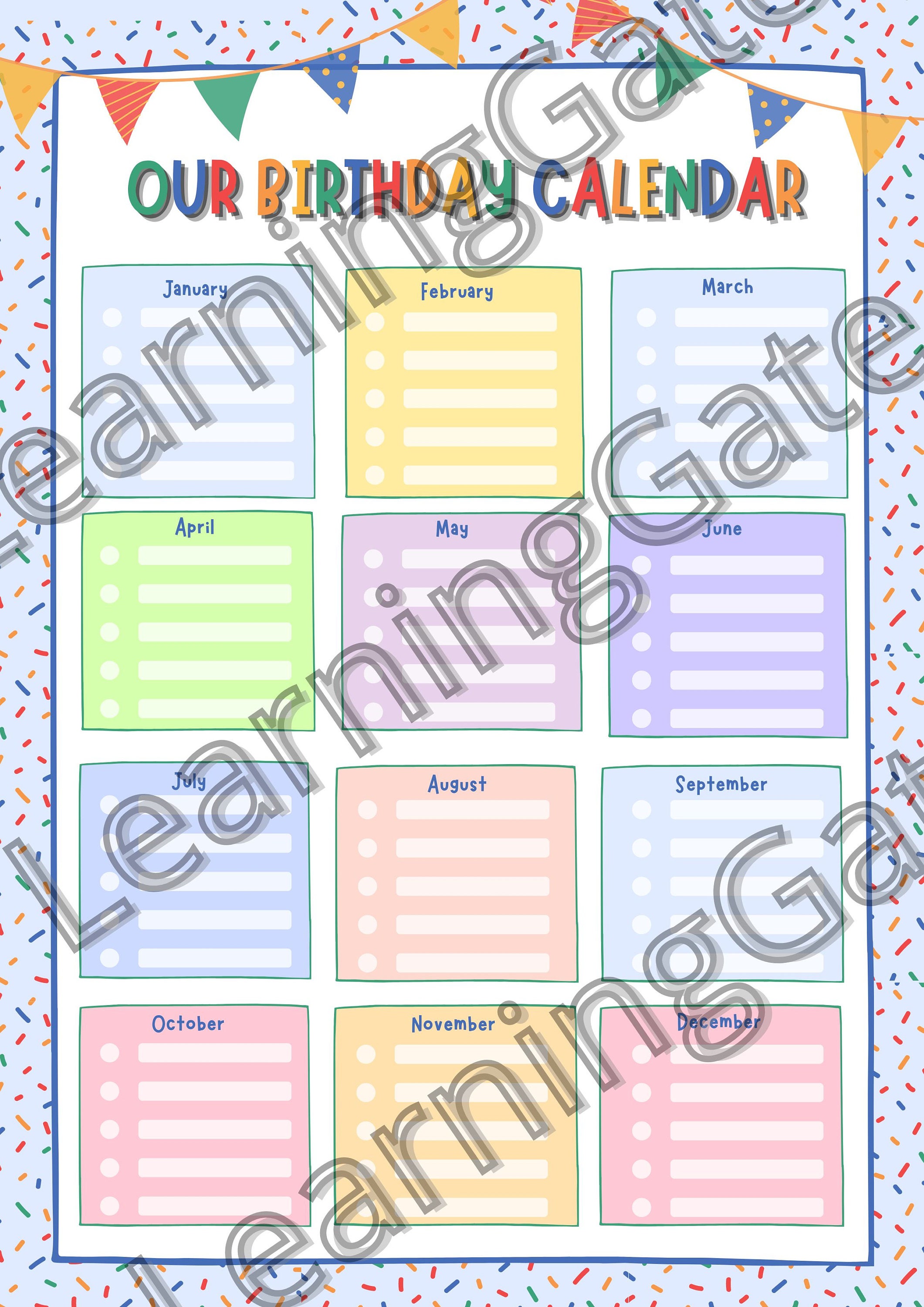 Birthday Calendar Printable - Etsy