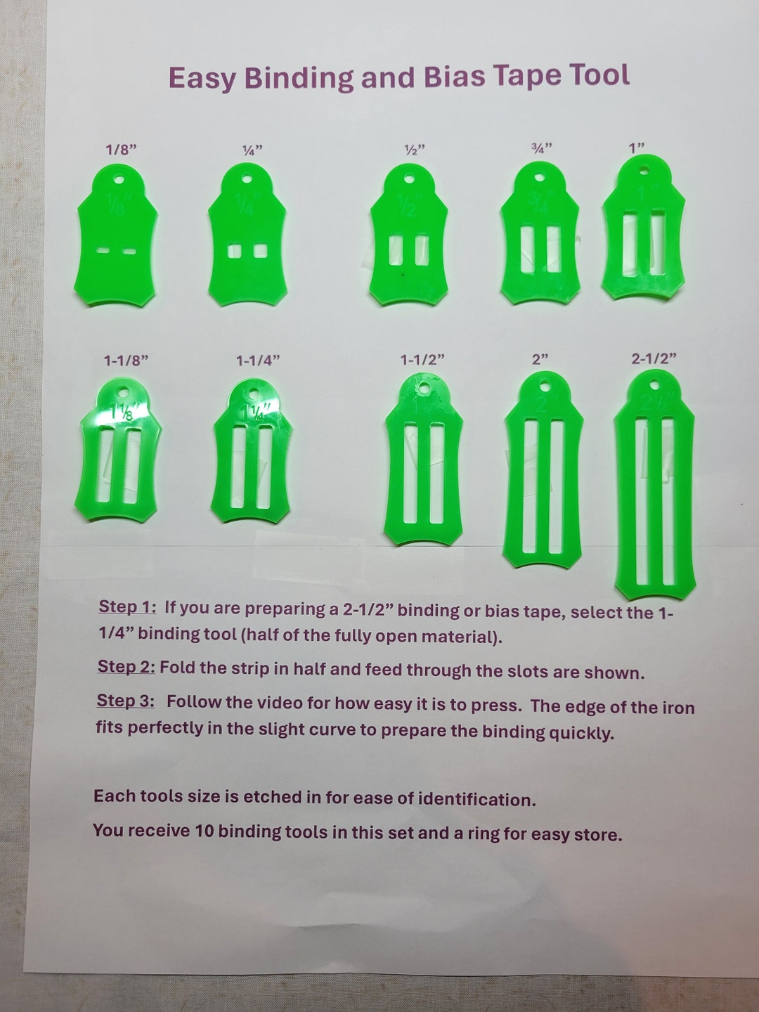 Easy Binding and Bias Tape Quilting Tool, 10 Piece Set With Storage ...