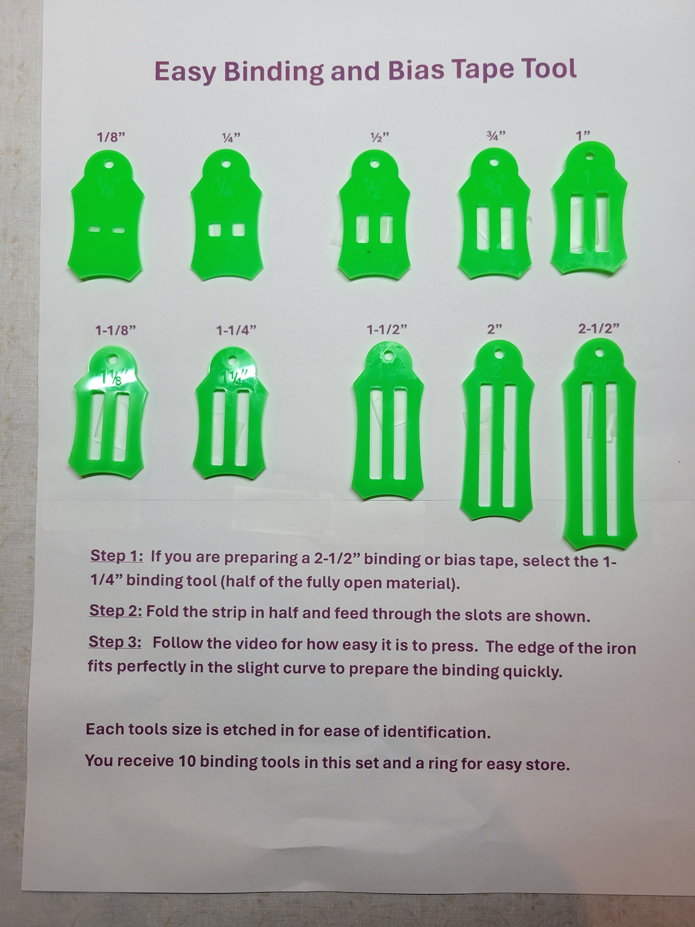 Easy Binding and Bias Tape Quilting Tool, 10 Piece Set With Storage ...