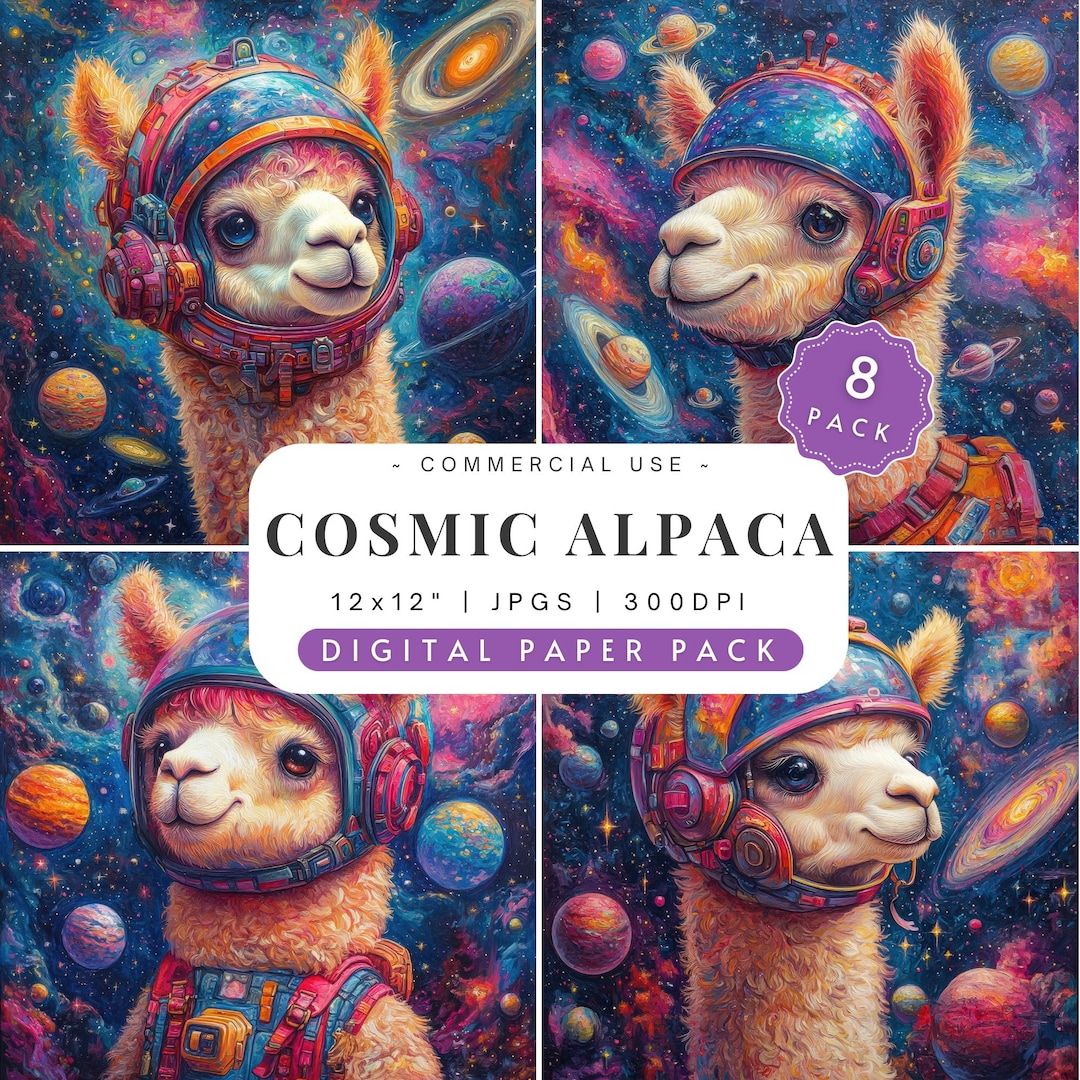 Cosmic Alpaca Llama Space Galaxy Texture Backgrounds Digital Paper Pack ...