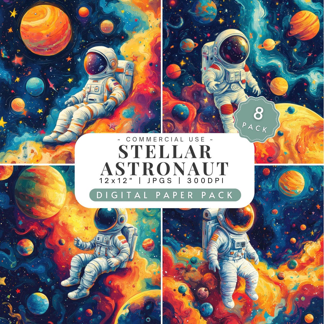 Stellar Astronaut Outer Space Textures Backgrounds Digital Paper Pack 8 ...