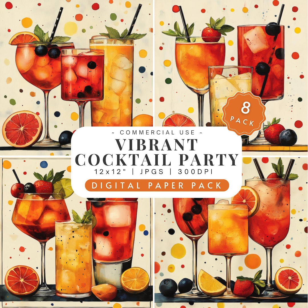 Vibrant Cocktail Party Drinks Texture Backgrounds Digital Paper Pack 8 ...