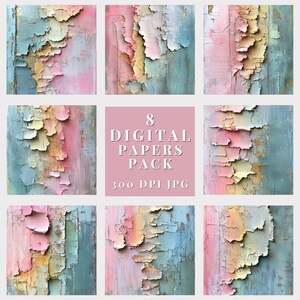 Distressed Pastels Paint Texture Backgrounds Digital Paper Pack 8 High ...
