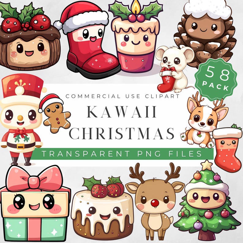 Kawaii Christmas Magic Adorable Clip Art BULK Pack 58 PNG Images High ...