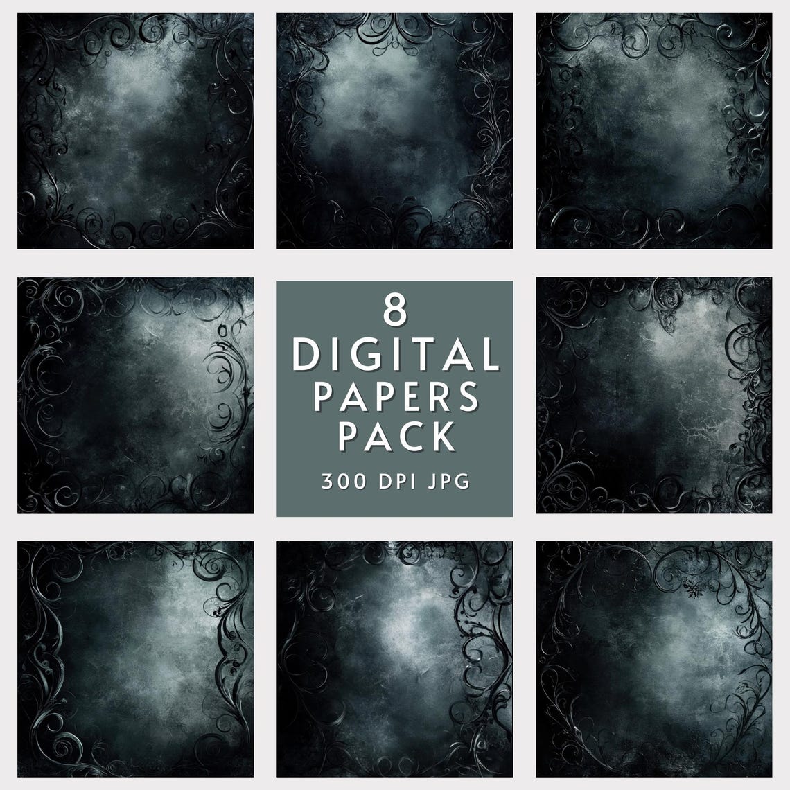 Gothic Noir Frames Vintage Dark Black Texture Backgrounds 8 Digital ...