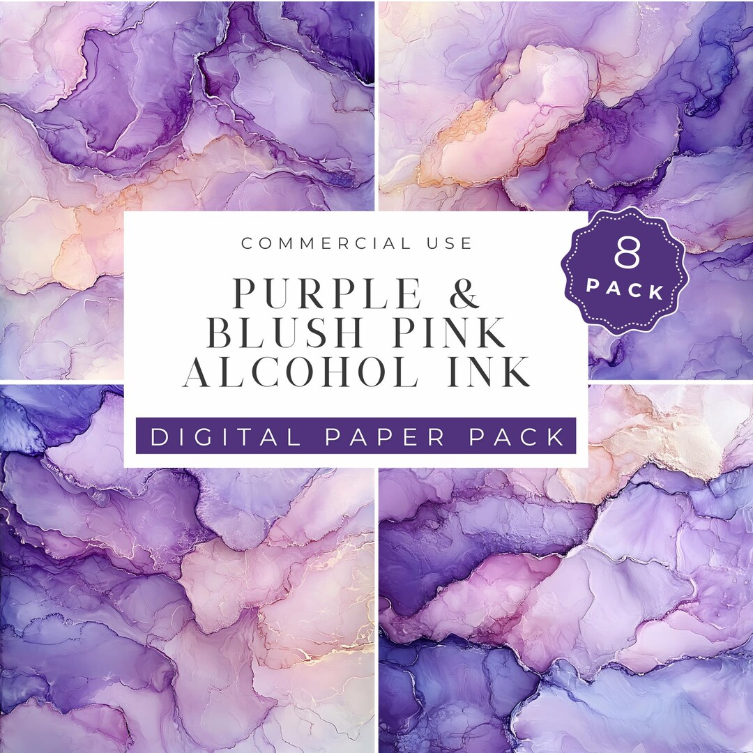 Purple Blush Pink Alcohol Ink Backgrounds: Digital Paper Pack (12x12 ...