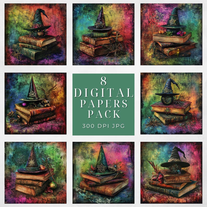 Enchanted Witch's Library Backgrounds Digital Paper Pack 8 High ...