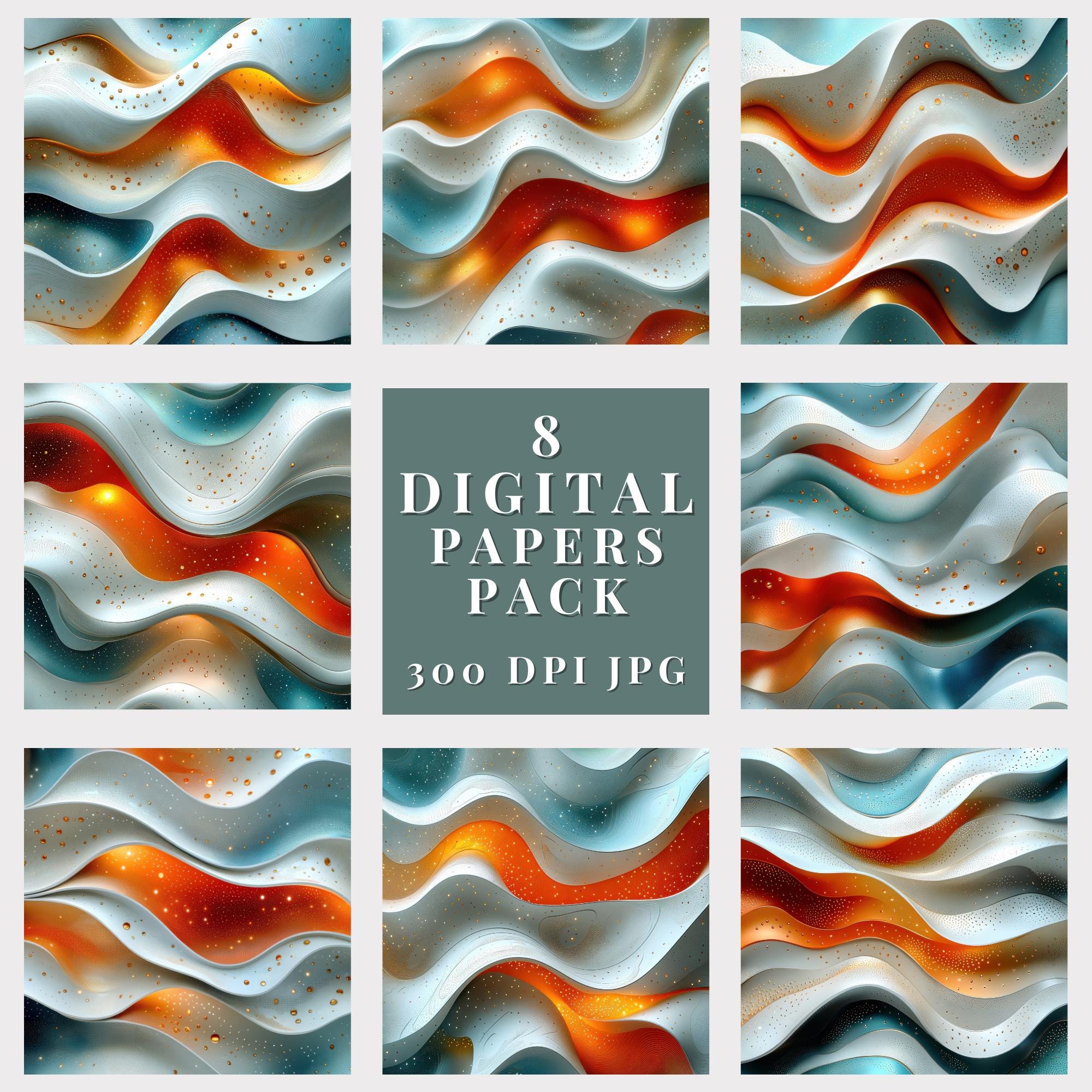 Parametric Waves Abstract Textures Backgrounds Digital Paper Pack 8 ...