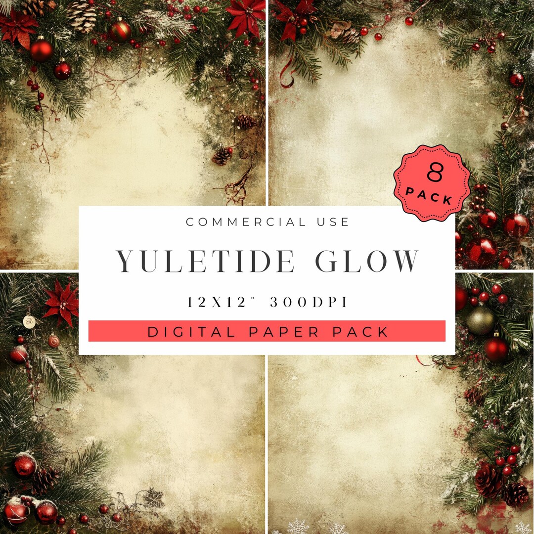 Yuletide Glow Christmas Backgrounds Digital Paper Pack 8 High ...