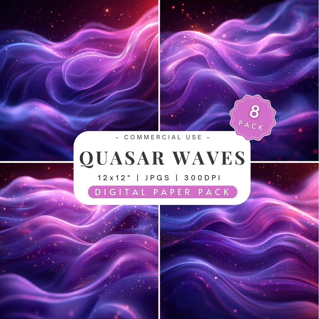 Quasar Waves Purple Pink Texture Backgrounds Digital Paper Pack 8 High ...