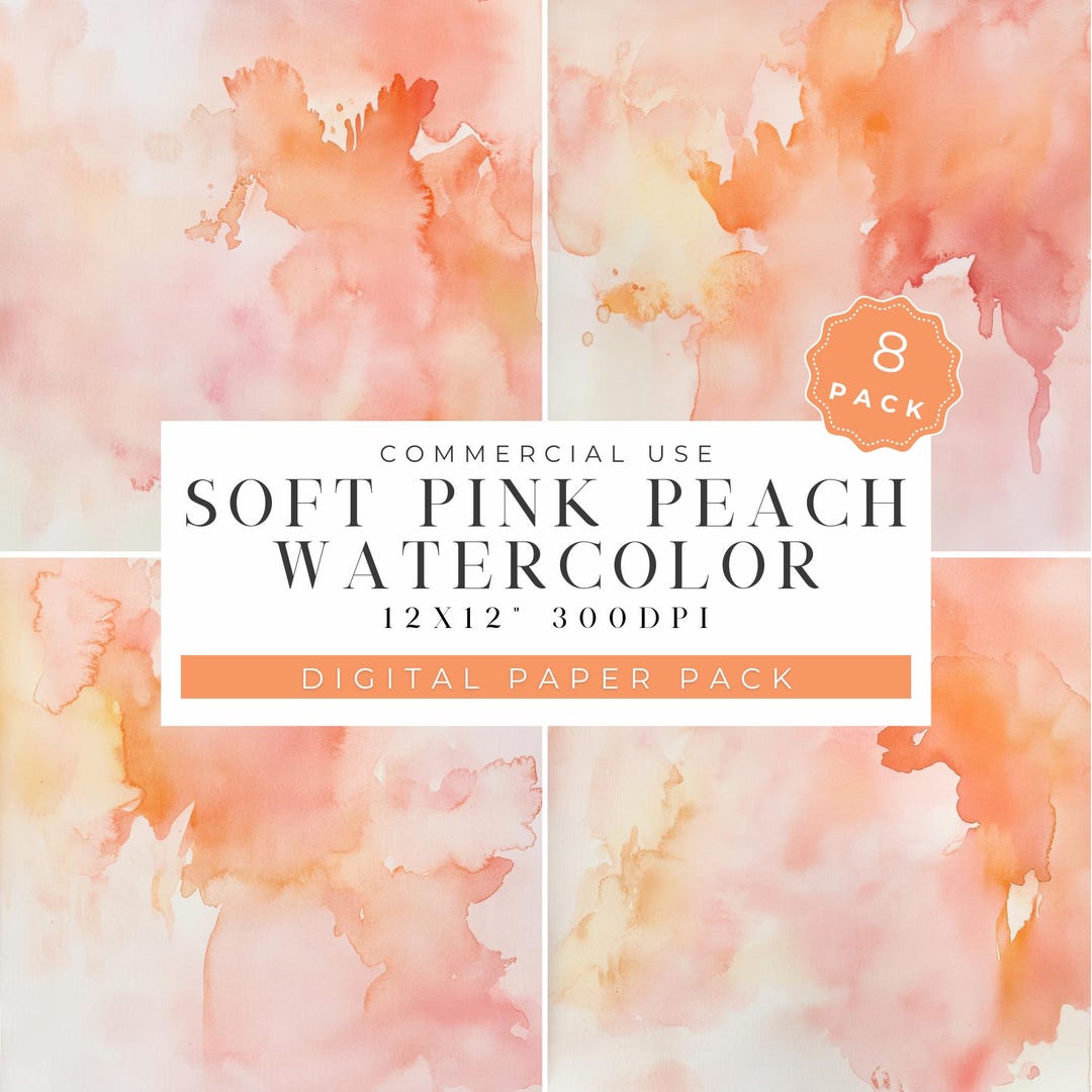 Soft Pink Peach Watercolor Backgrounds Digital Paper Pack 8 High ...