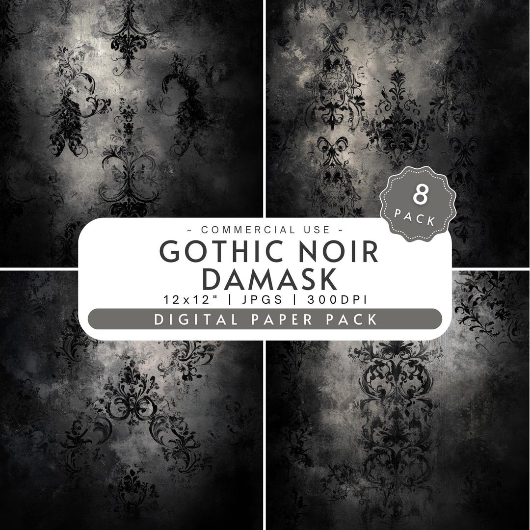 Gothic Noir Damask Vintage Dark Moody Texture Backgrounds 8 Digital ...