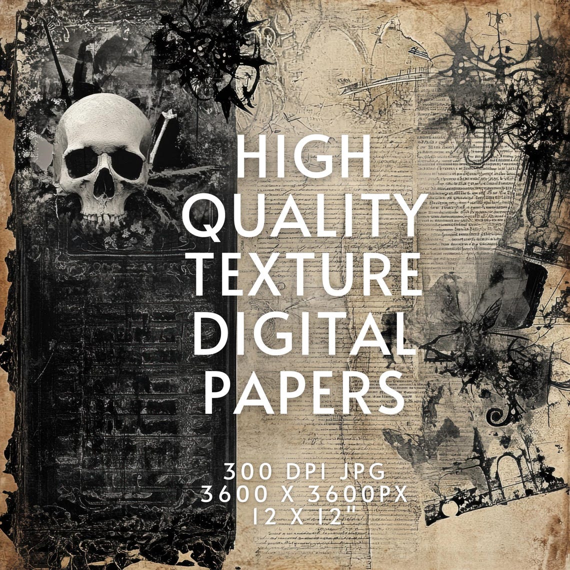 Macabre Gothic Junk Journal Dark Texture Backgrounds 8 Digital Paper ...