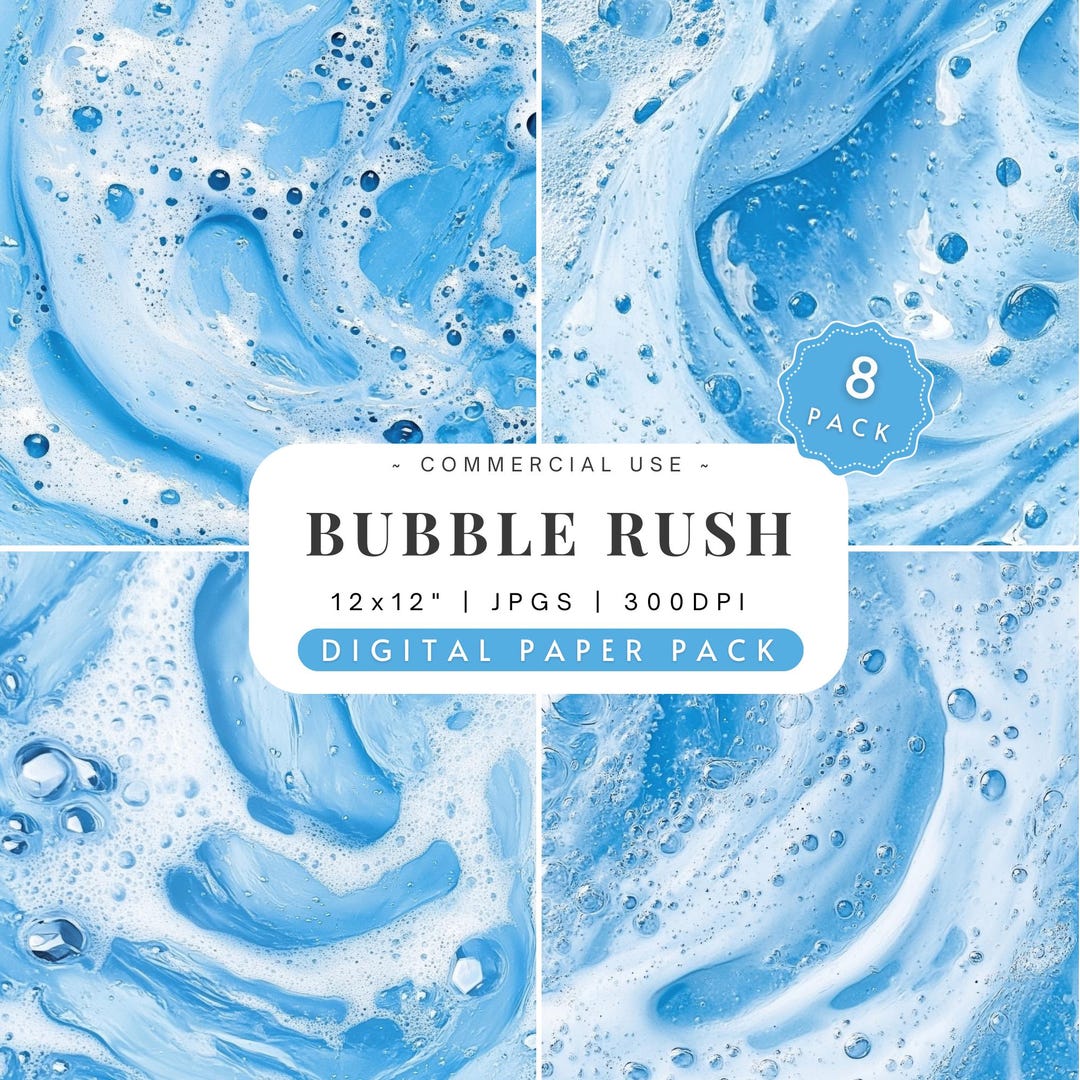 Bubble Rush Blue Water Texture Backgrounds Digital Paper Pack 8 High ...