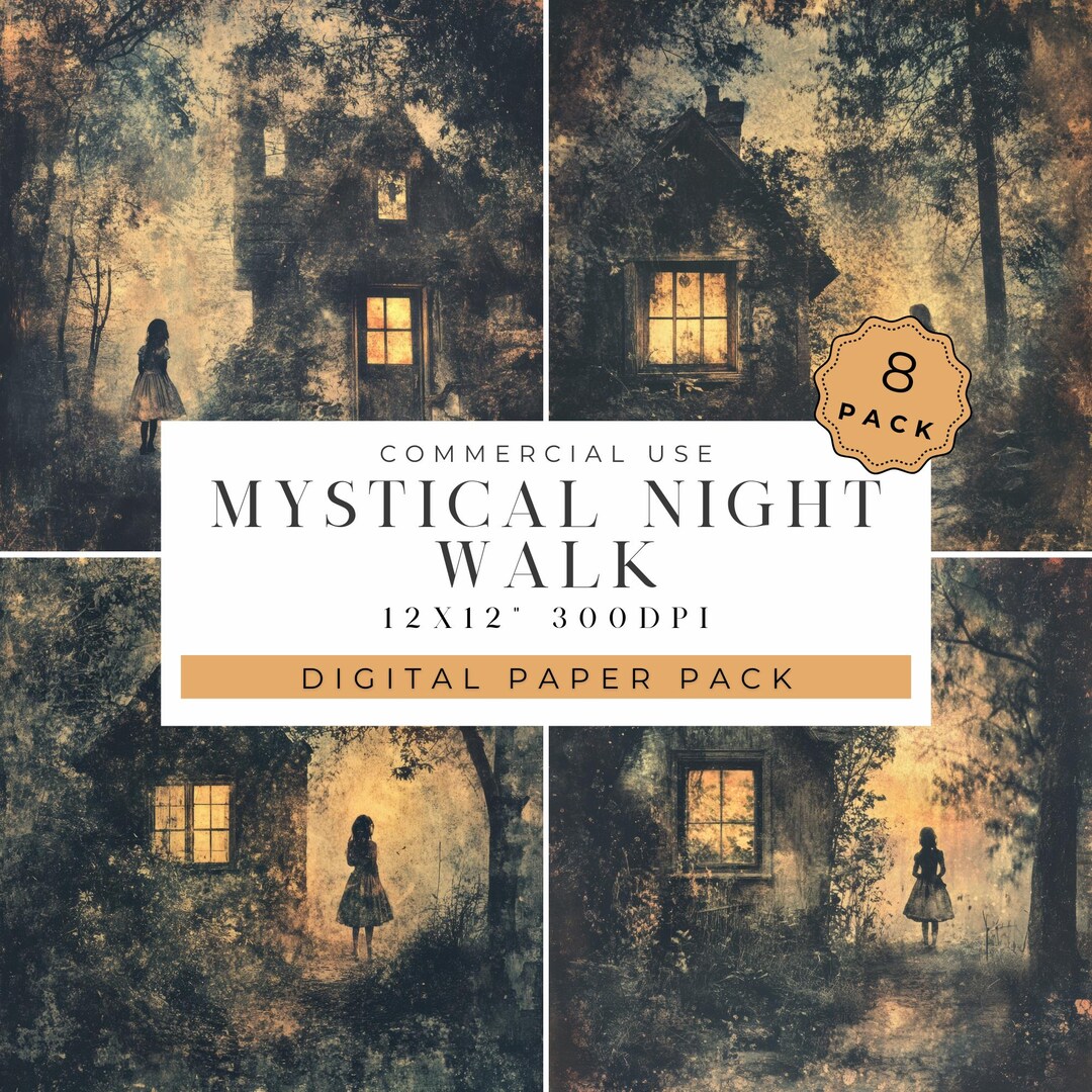 Mystical Night Walk Backgrounds Digital Paper Pack 8 High Resolution ...