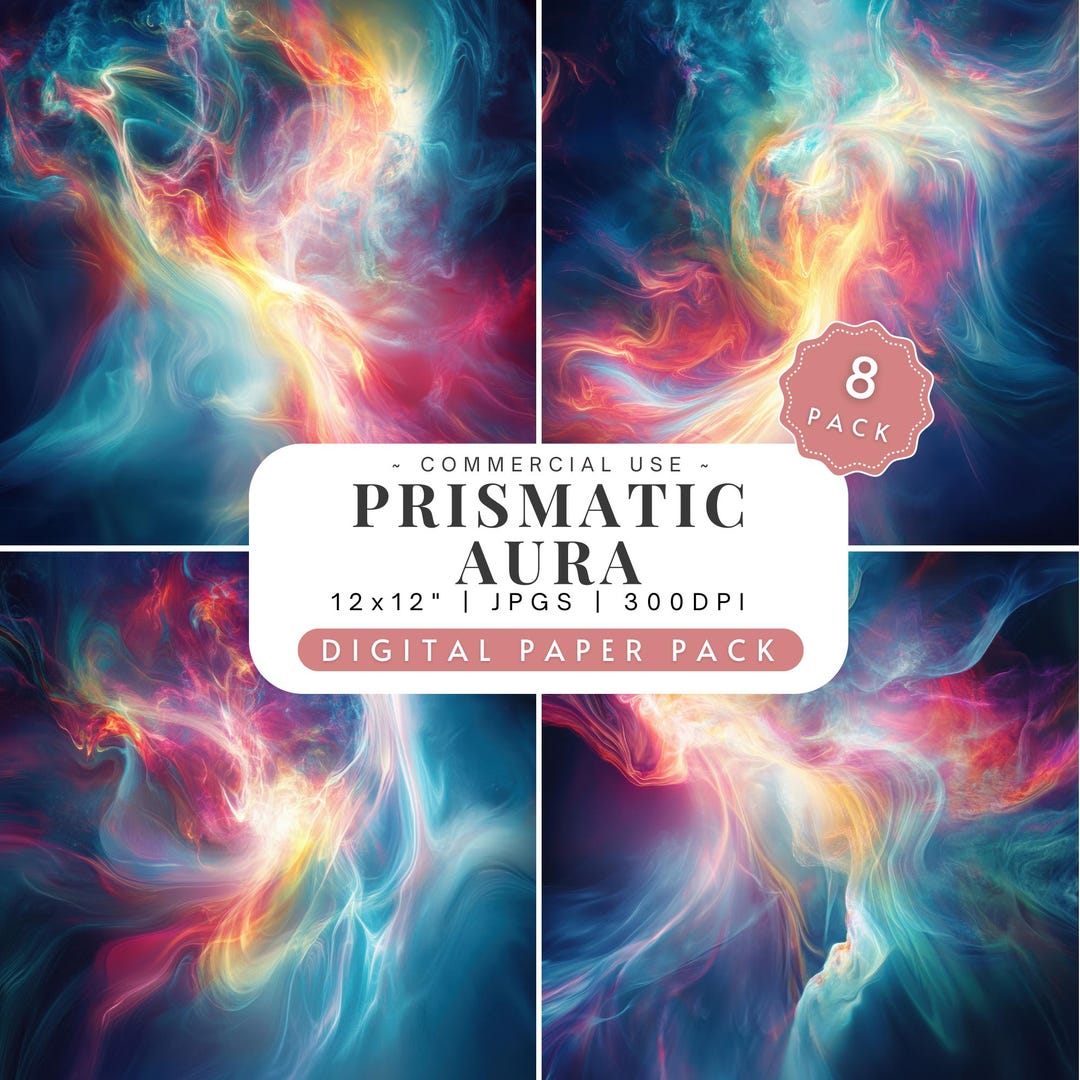 Prismatic Aura Effect Texture Backgrounds Digital Paper Pack 8 High Res 300DPI 12x12" JPG ...