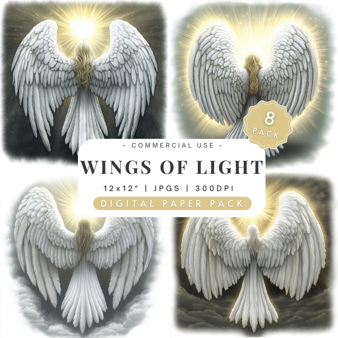 Wings of Light Angel Heavenly Texture Backgrounds Digital Paper Pack 8 ...