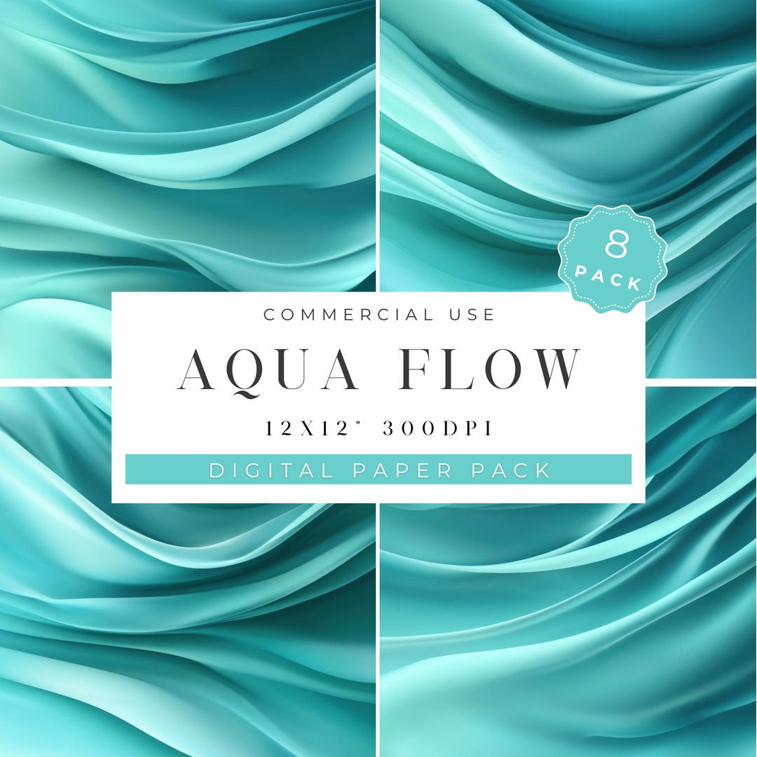 Aqua Flow Teal Turquoise Texture Backgrounds Digital Paper Pack 8 High ...