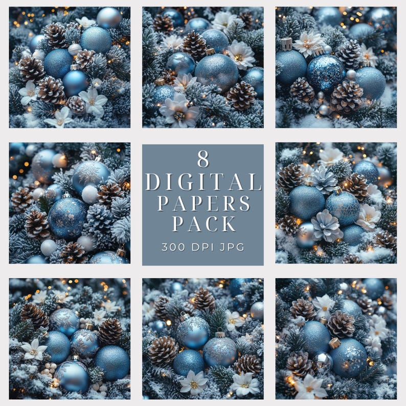 Winter Blue Christmas Frosty Texture Backgrounds Digital Paper Pack 8 ...