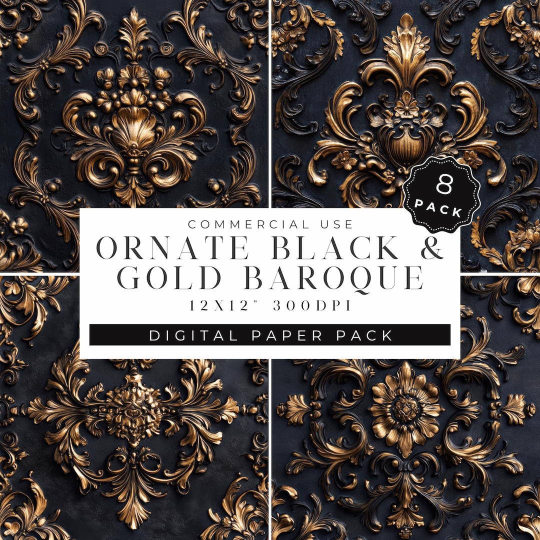 Black & Gold Baroque Digital Paper: Ornate Vintage Backgrounds (digital ...