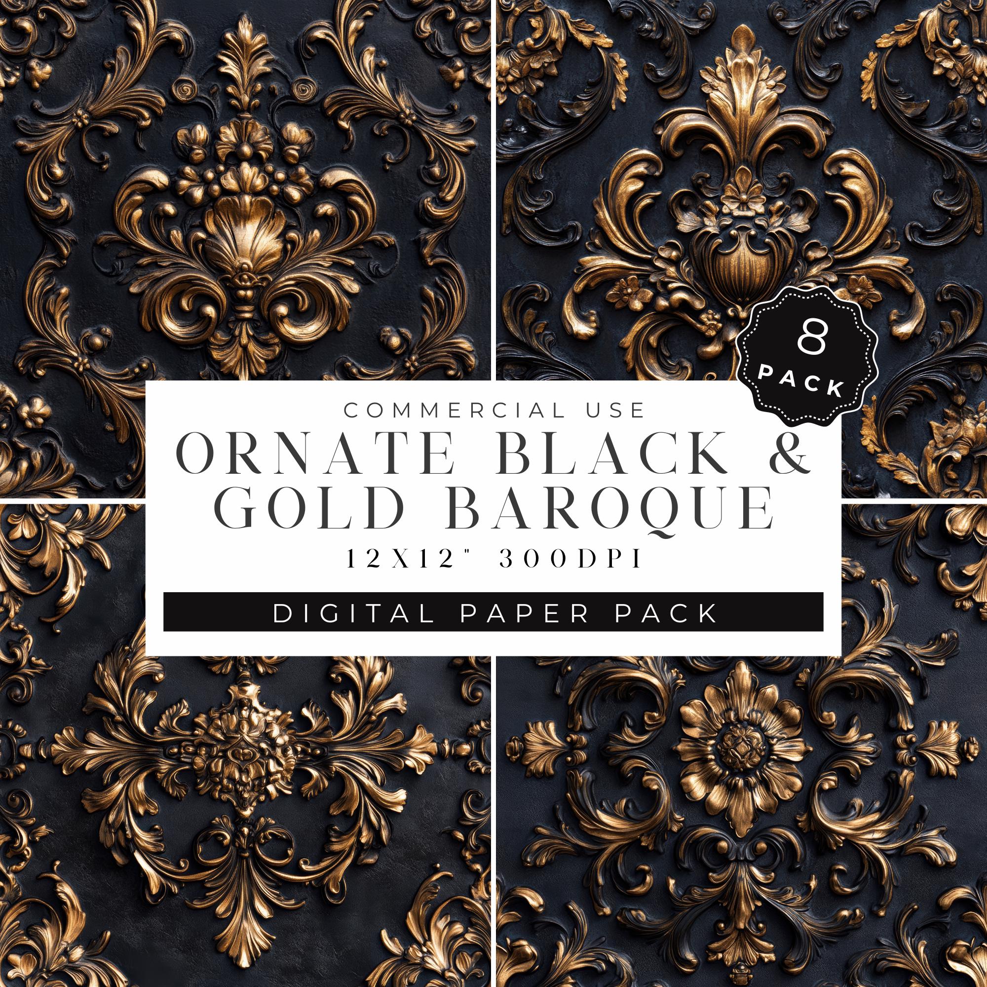 Black & Gold Baroque Digital Paper: Ornate Vintage Backgrounds (digital ...