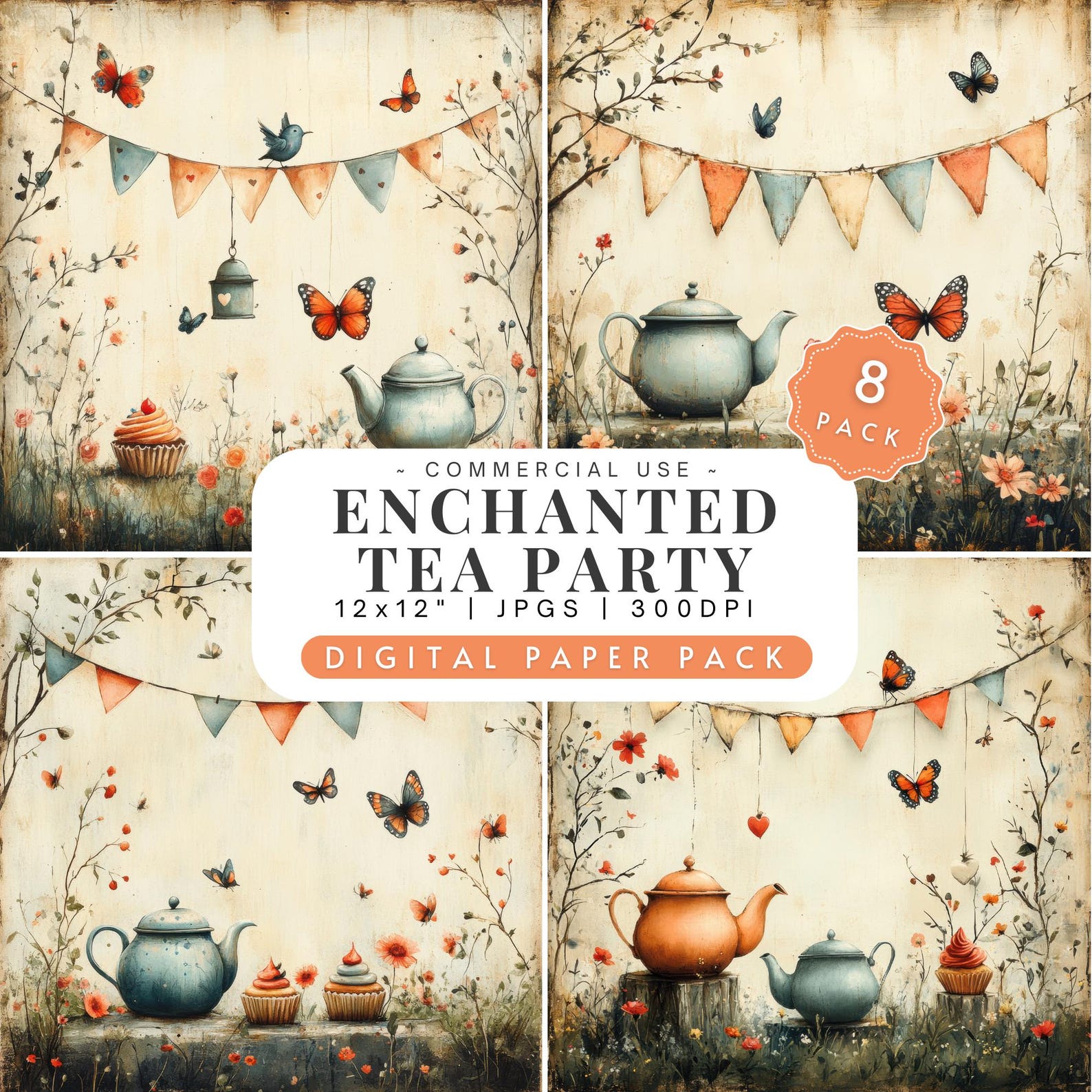 Enchanted Tea Party Cake Textures Backgrounds Digital Paper Pack 8 High ...