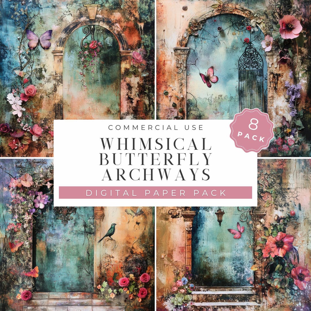 Whimsical Butterfly Archways Backgrounds Digital Paper Pack 8 High ...