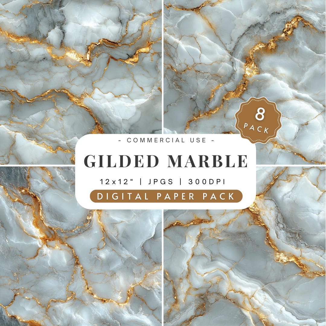 Gilded Marble White Gold Texture Backgrounds Digital Paper Pack 8 High ...