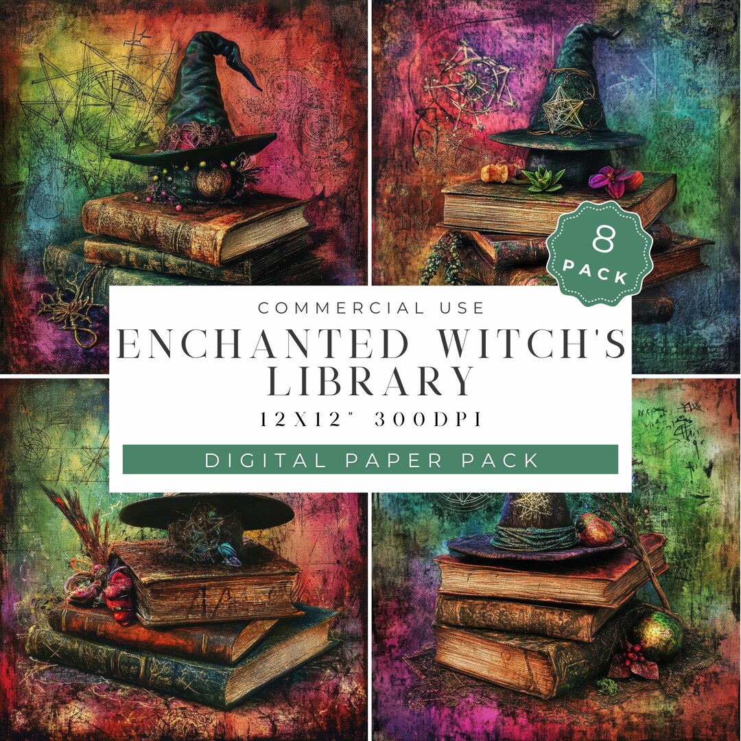 Enchanted Witch's Library Backgrounds Digital Paper Pack 8 High ...