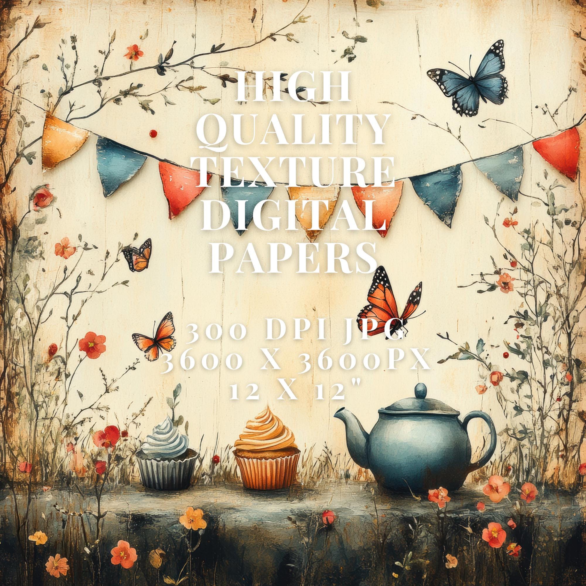 Enchanted Tea Party Cake Textures Backgrounds Digital Paper Pack 8 High ...
