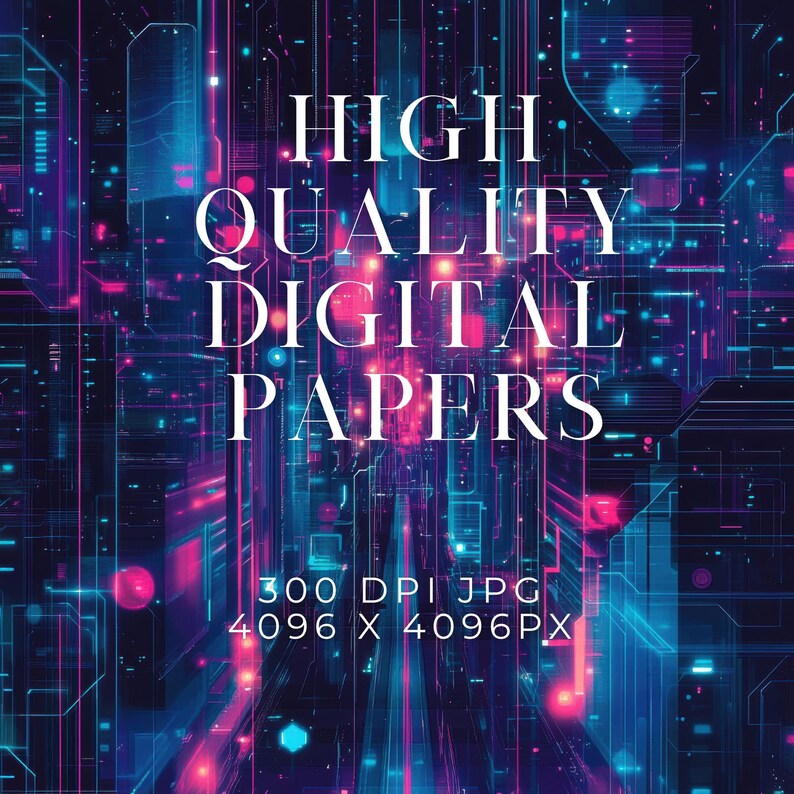 Neon Cyber Grid Backgrounds Digital Paper Pack 8 High Resolution 300DPI ...