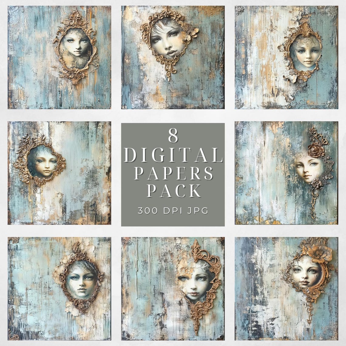 Timeless Reflections Portraits Backgrounds Digital Paper Pack 8 High ...