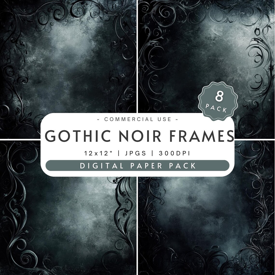 Gothic Noir Frames Vintage Dark Black Texture Backgrounds 8 Digital ...