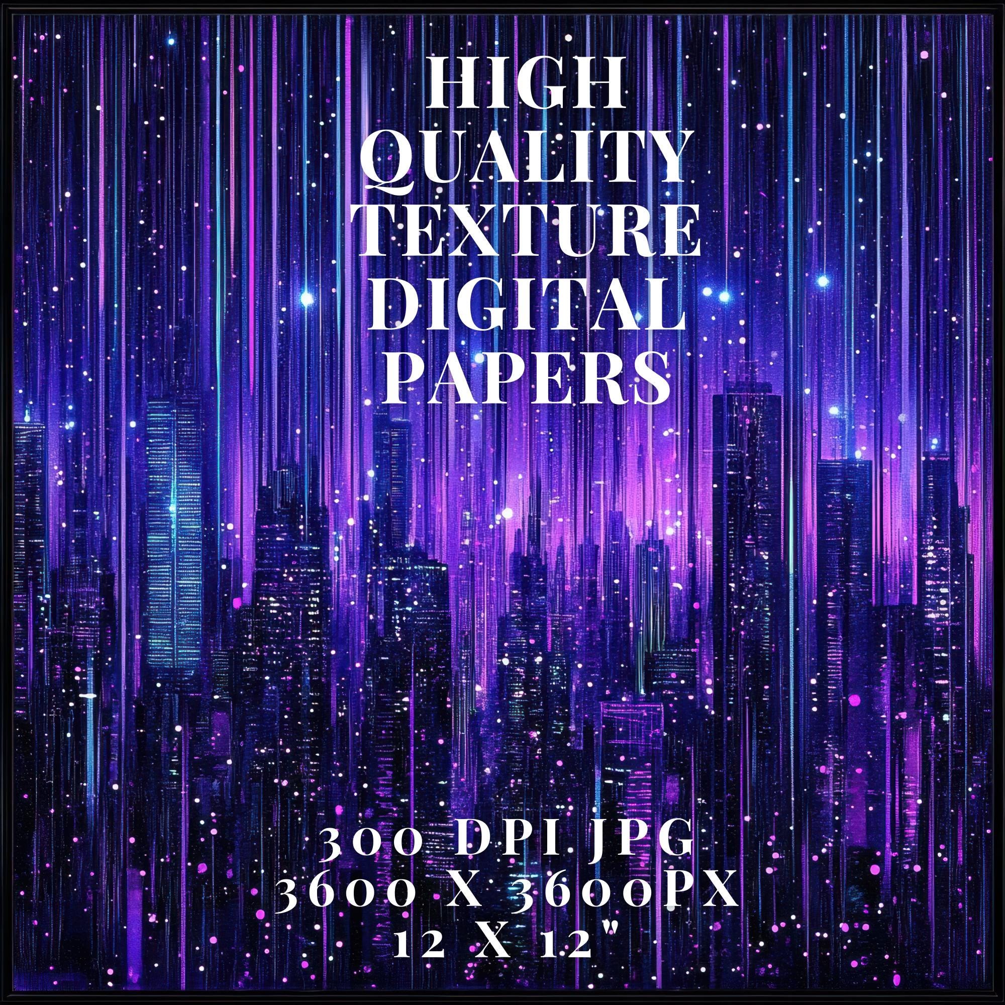 Glitchcore Cityscape Neon Texture Backgrounds Digital Paper Pack 8 High ...
