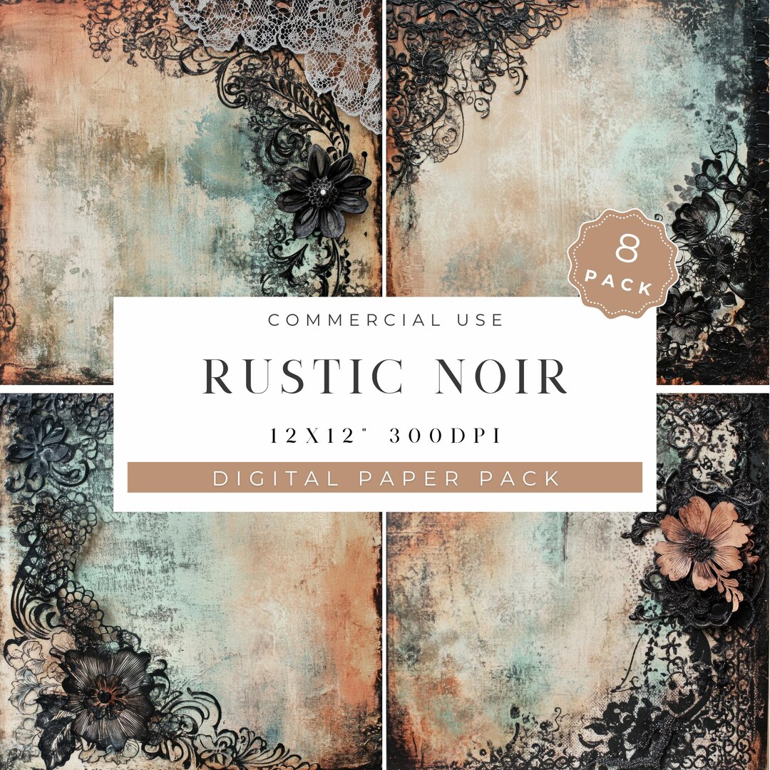 Rustic Noir Vintage Lace Texture Backgrounds Digital Paper Pack 8 High ...